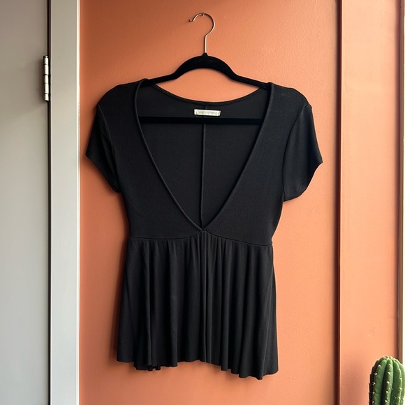 Urban Outfitters | Tops | Uo Deep V Ribbed Babydoll Tee Black | Poshmark